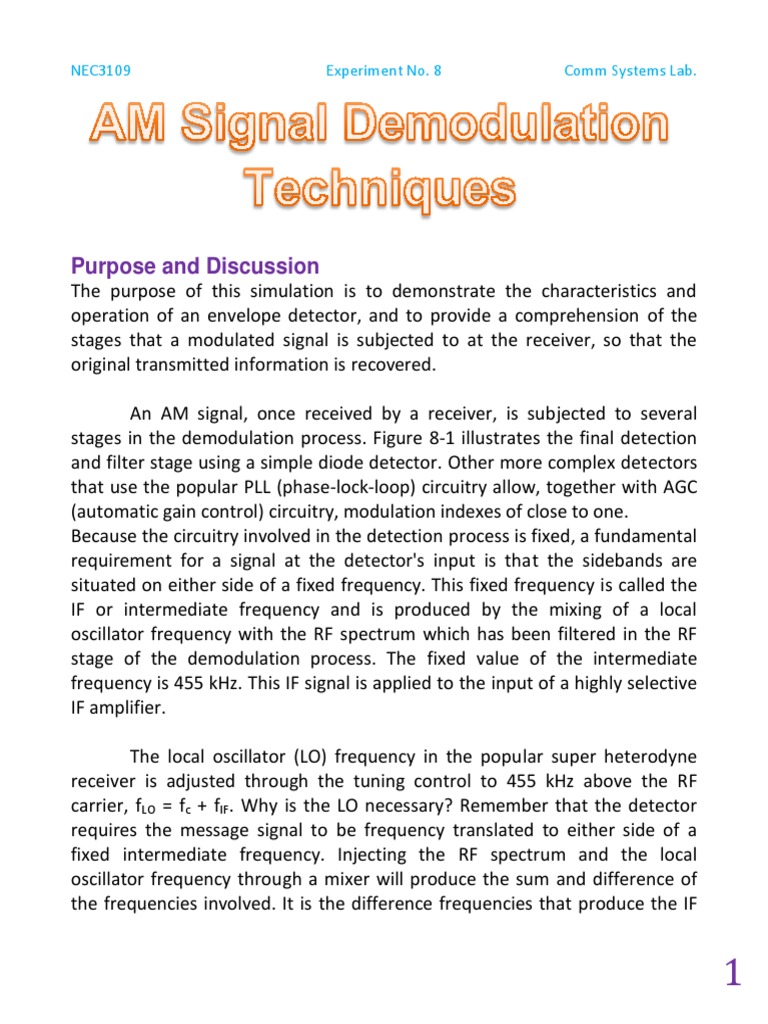 AM Signal Demodulation Lab Guide | PDF | Detector (Radio) | Radio