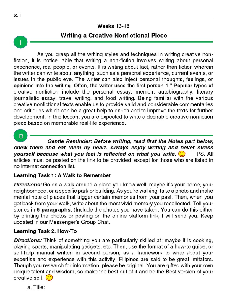 Writing Creative Nonfiction Guidelines | PDF | Creative Nonfiction ...