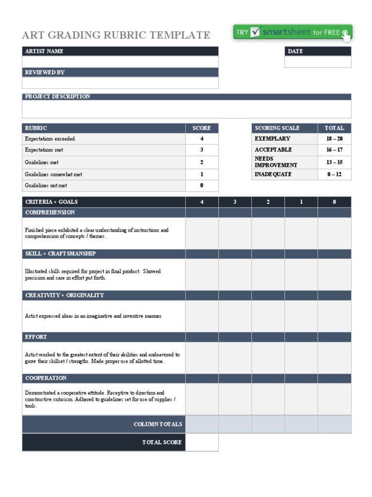 Art Grading Rubric Template: Artist Name Date | PDF | Rubric (Academic ...