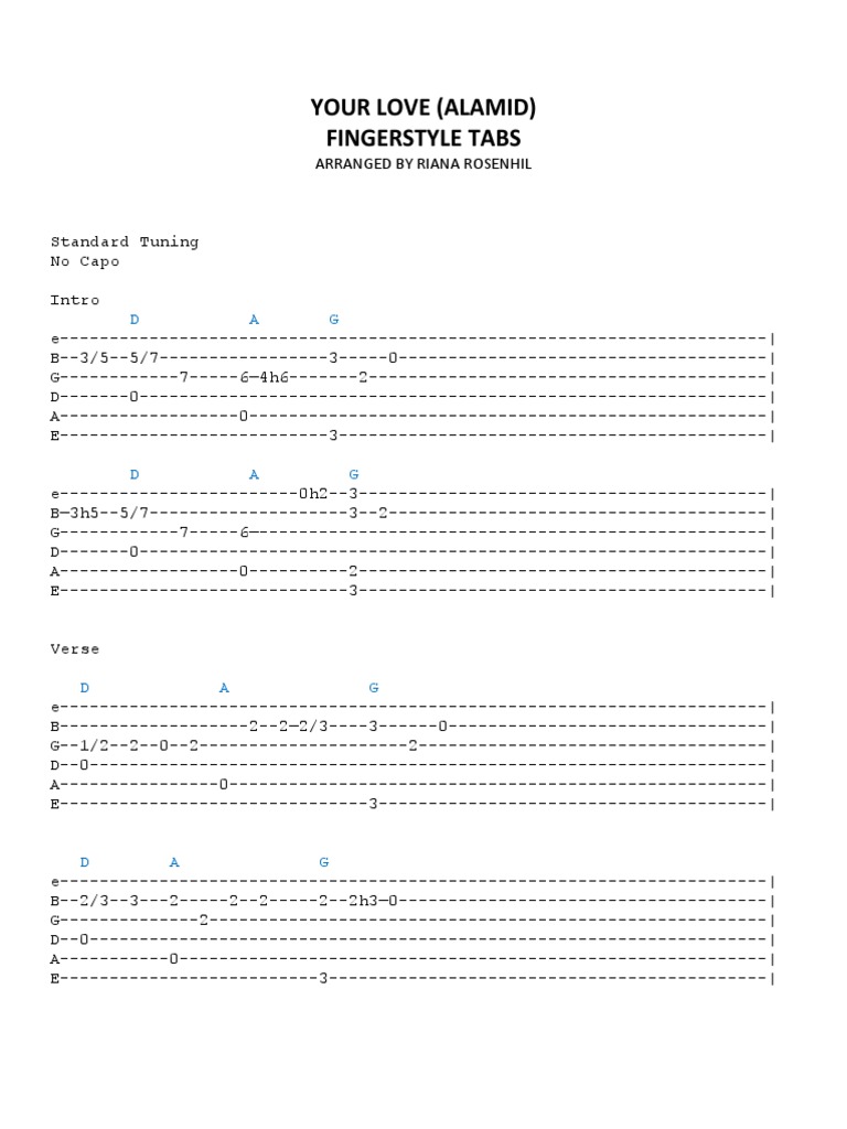 Your Love (Fingerstyle Tabs) by Riana Rosenhil | PDF | Song Structure ...