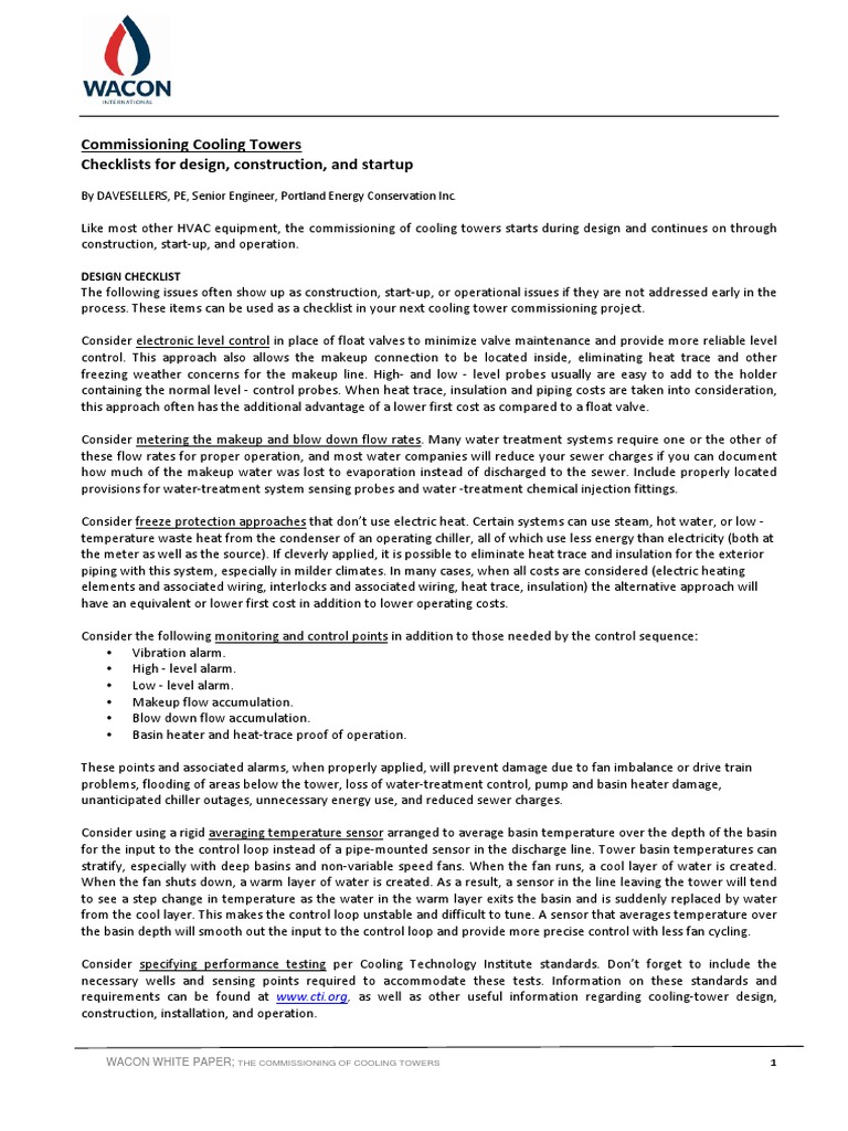 Commissioning Of Cooling Towers Pdf Water Pump