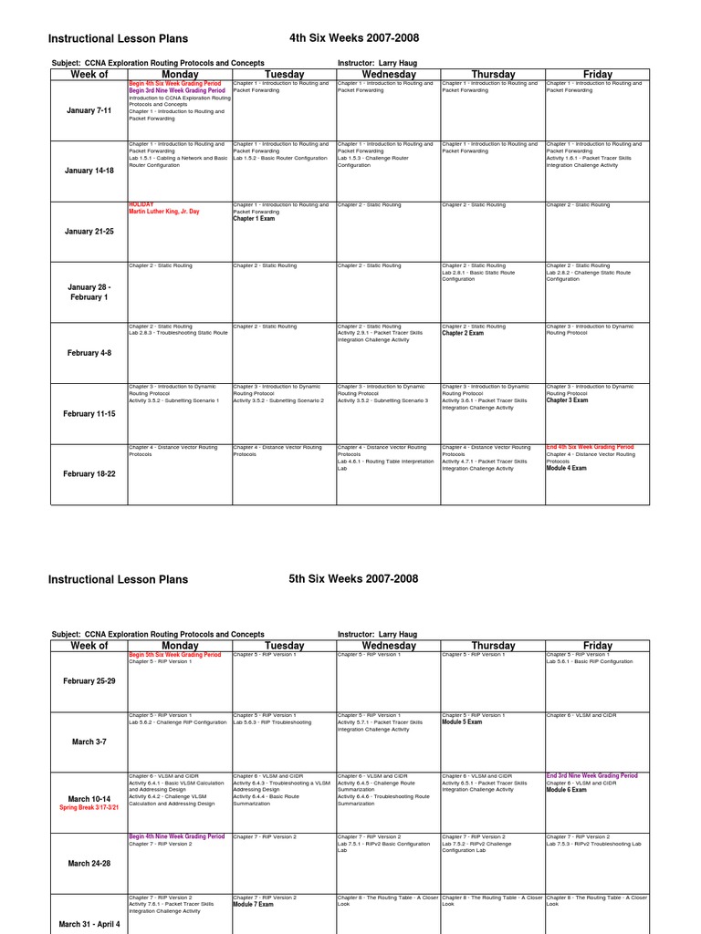 Ccna Exploration Routing Protocols And Concepts Lesson Plans 07 08 Pdf