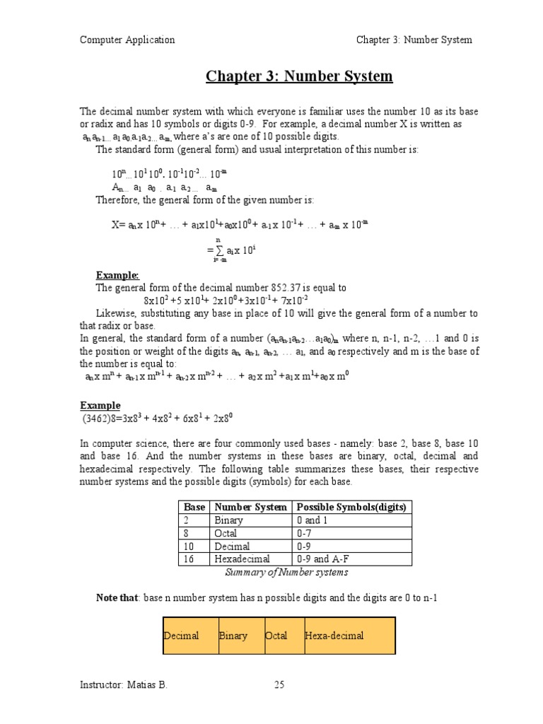 Chapter 3: Number System: Summary of Number Systems | PDF | Decimal | Theory Of Computation