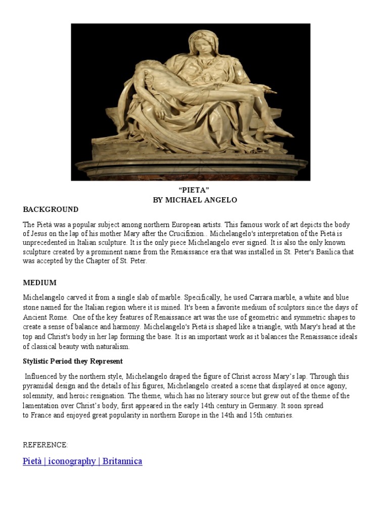 "Pieta" by Michael Angelo Background: Pietà - Iconography - Britannica ...