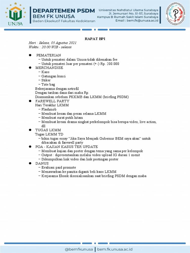RAPAT BPI 3 Agustus 2021 | PDF