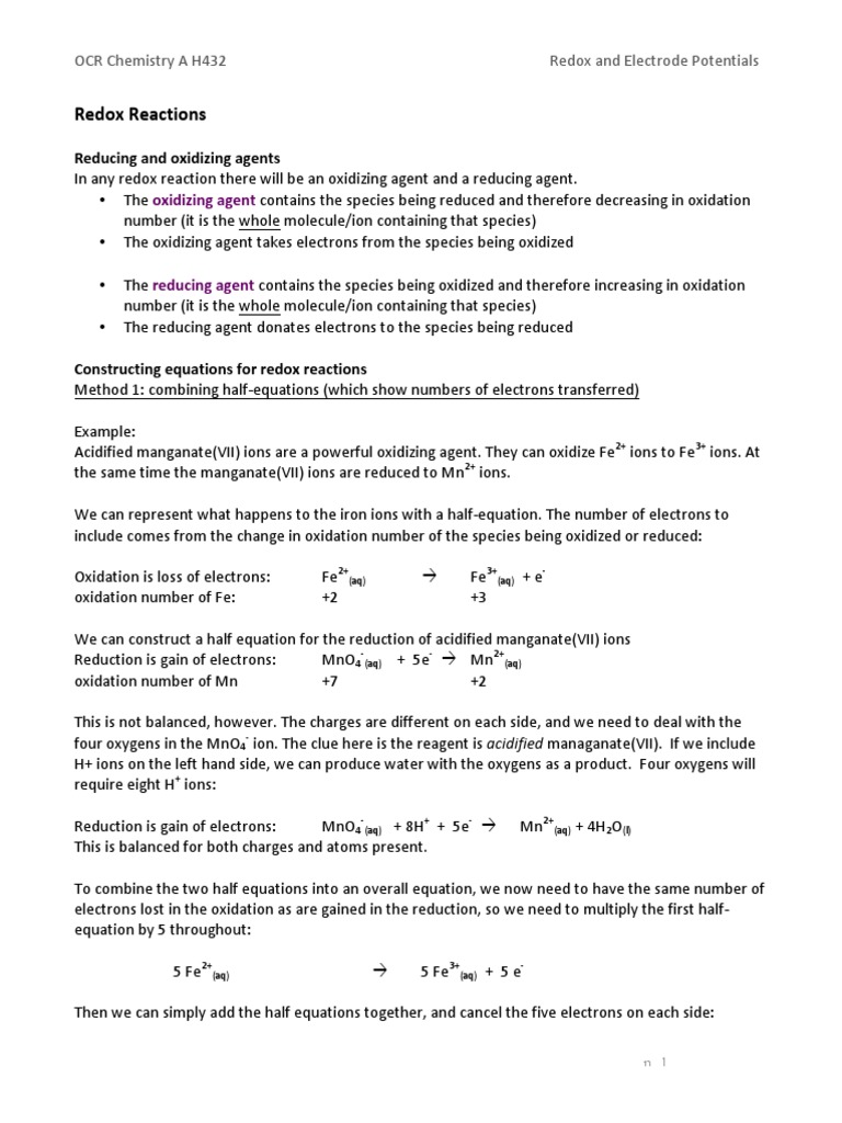 Redox and Electrode Potentials | PDF | Redox | Chemistry