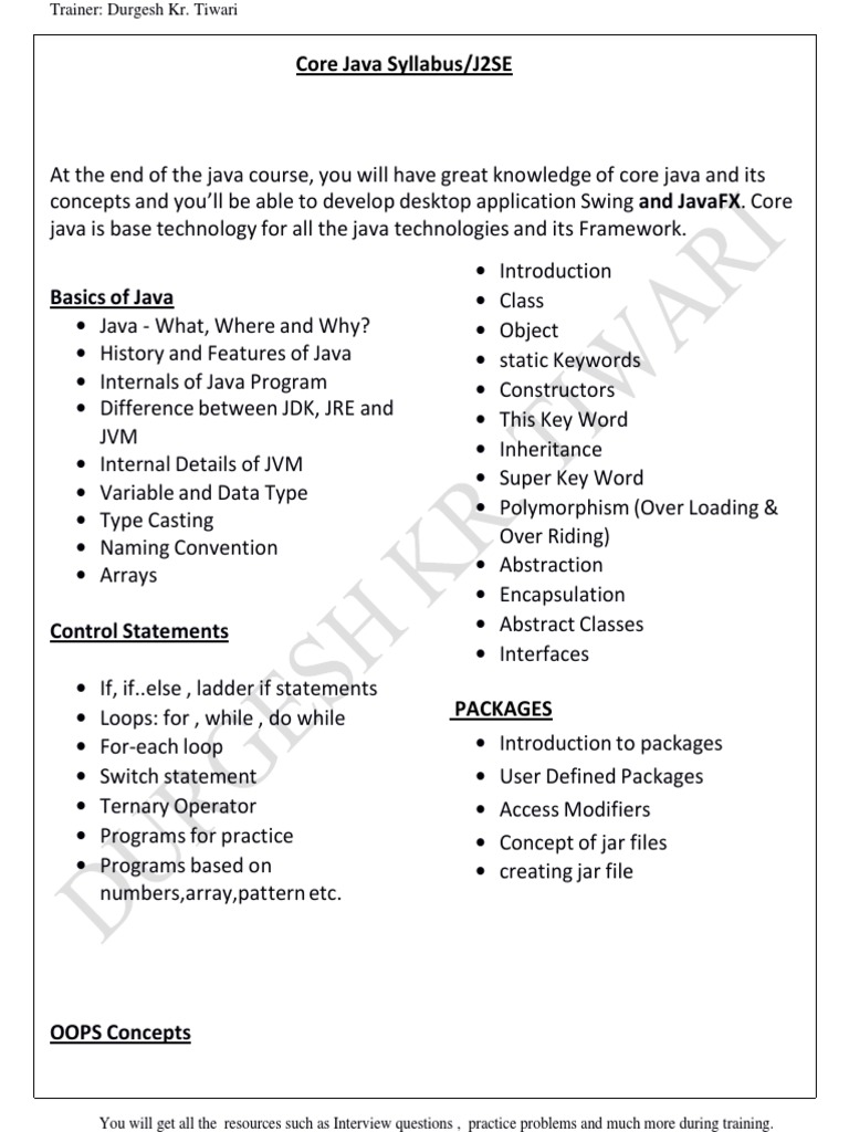 Basics of Java: Core Java Syllabus/J2SE | Download Free PDF | Java ...