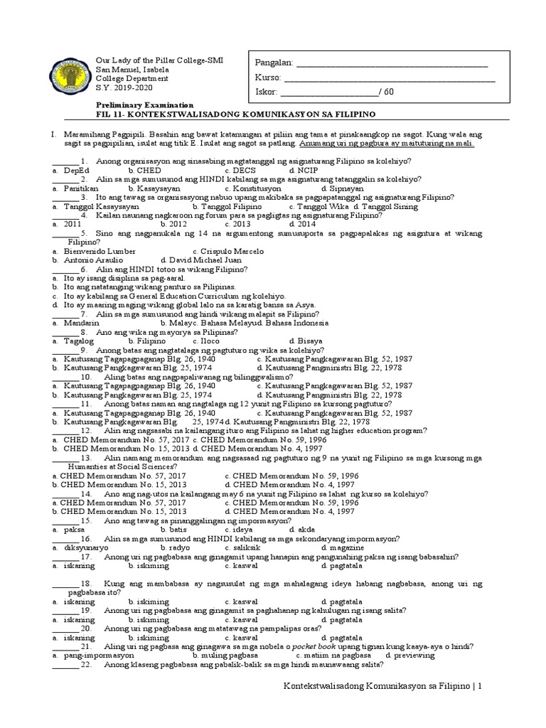 1st Pre Lim | PDF