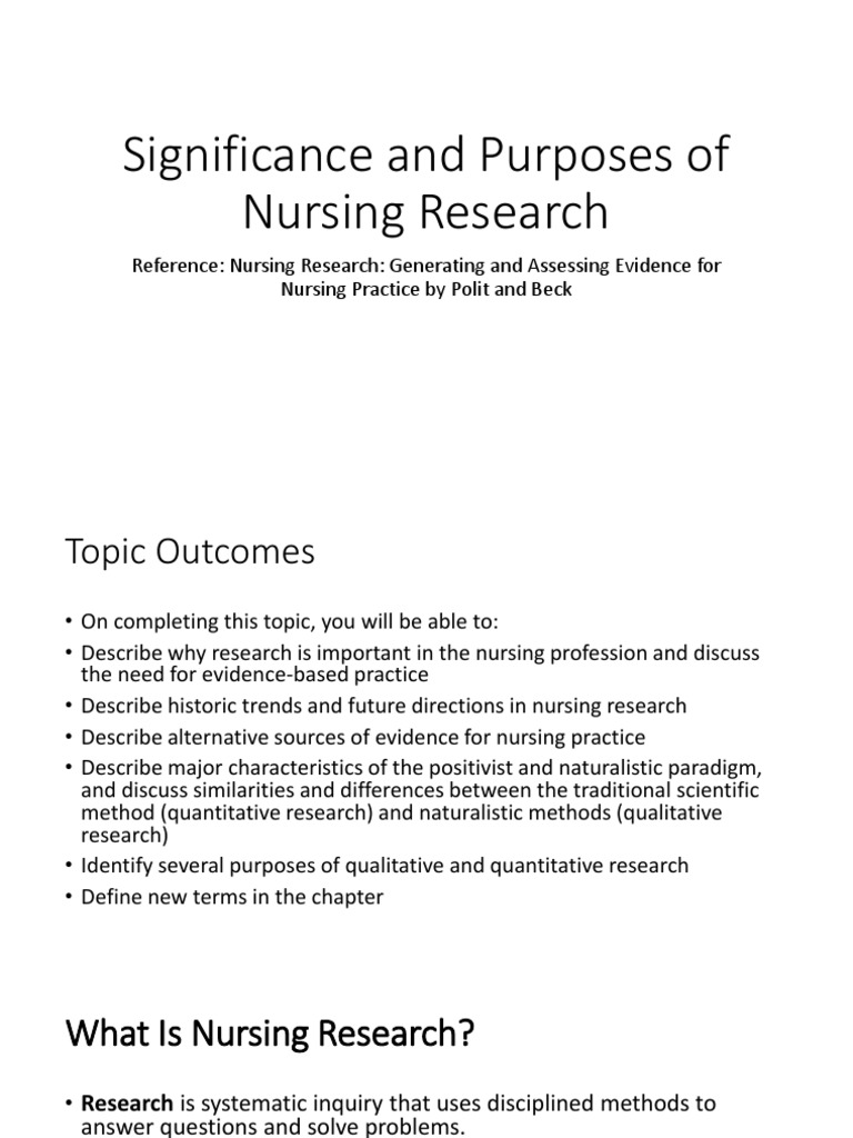 1-Significance and Purposes of Nursing Research | PDF | Nursing ...