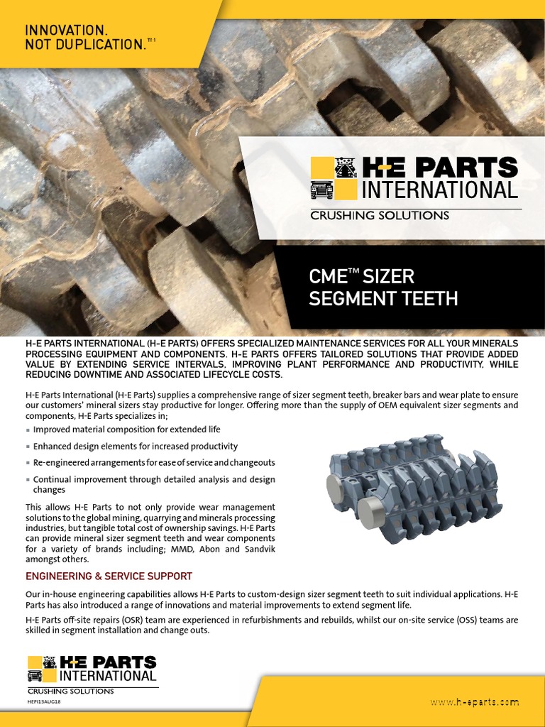 H-E Parts Flyer Sizer Segment Teeth | PDF