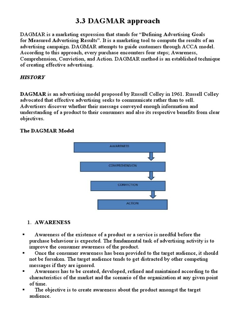 3.3 DAGMAR Approach: History | PDF | Advertising | Target Audience
