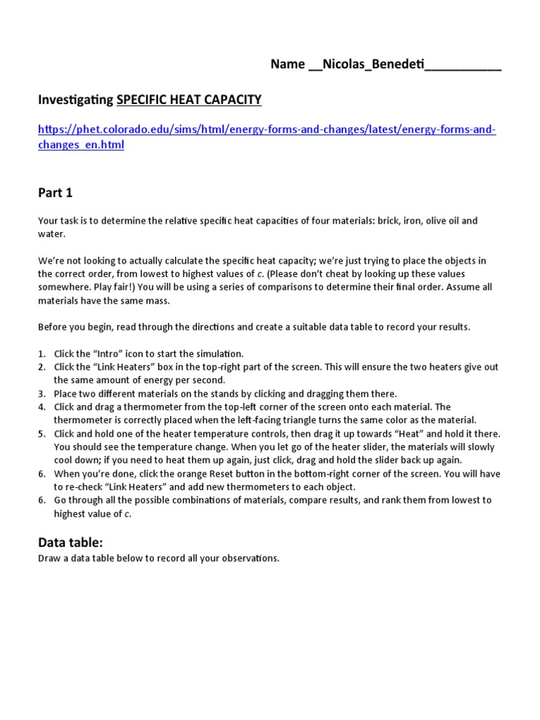 Investigating Specific Heat Capacity Complete | PDF | Heat | Temperature