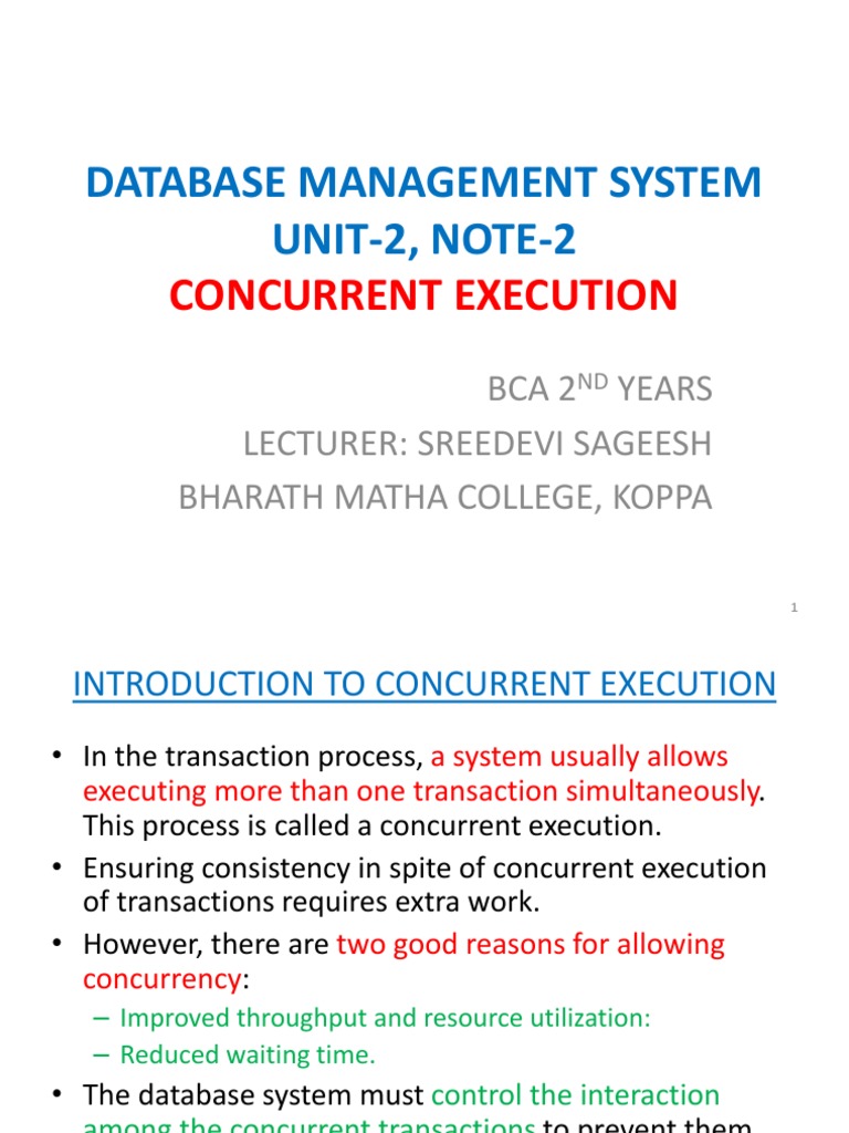 Database Management System Unit 2 Note 2 Concurrent Execution Pdf Database Transaction