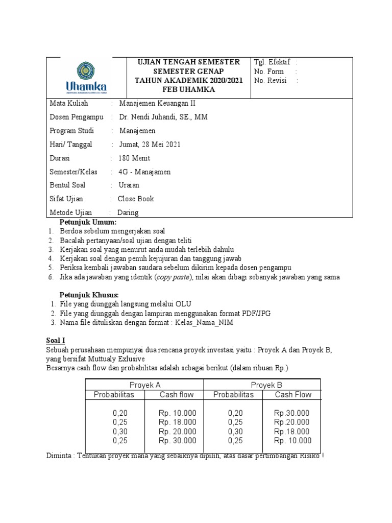 Soal UTS - 4G - MKeuanganII - Manajemen | PDF
