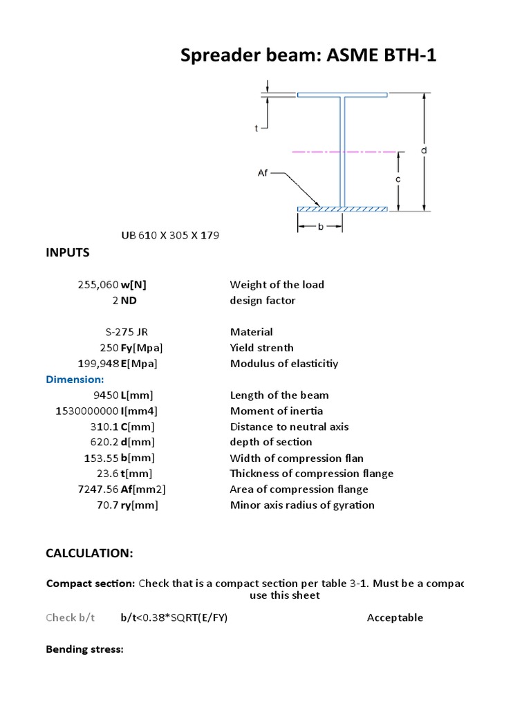 Spreader Beam: ASME BTH-1: Inputs | Download Free PDF | Bending | Buckling