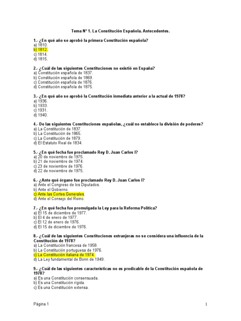 Test Oposicion Constitucion Española Oposiciones Buenisimotest De