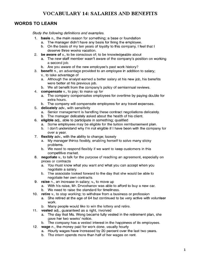 Vocabulary 14 - Salaries and Benefits | PDF