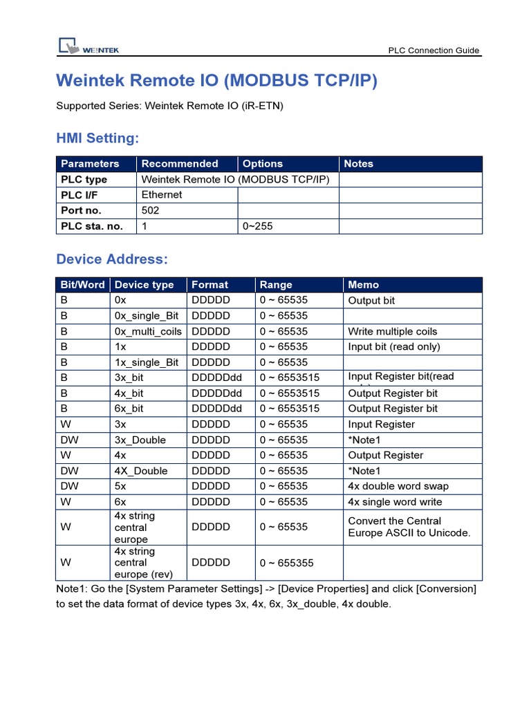 Weintek Remote IO (MODBUS TCP/IP) : HMI Setting | PDF
