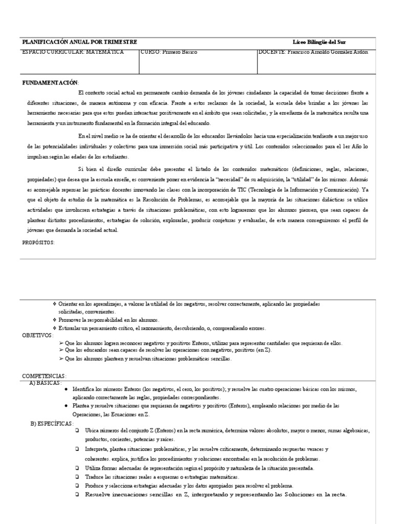 Planificacion Matematica Primero Basico | PDF | Triángulo | Números