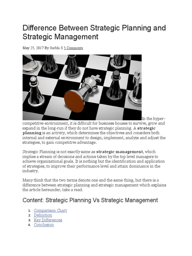 Difference Between Strategic Planning and Strategic Management | PDF ...