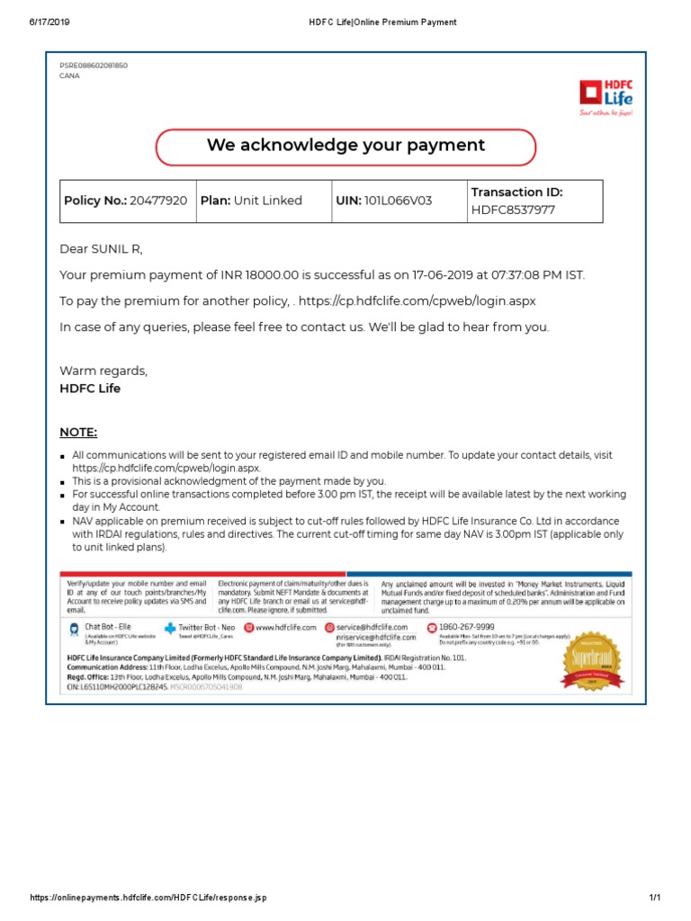 HDFC Life - Online Premium Payment | PDF
