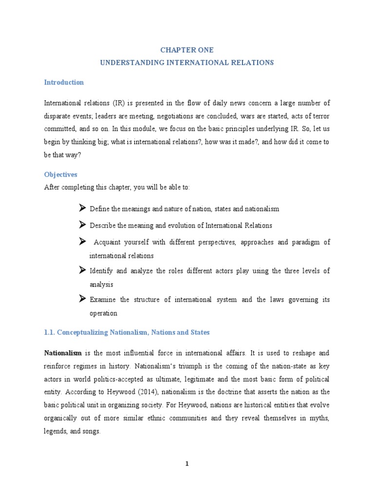 Chapter One Understanding International Relations | PDF | International ...