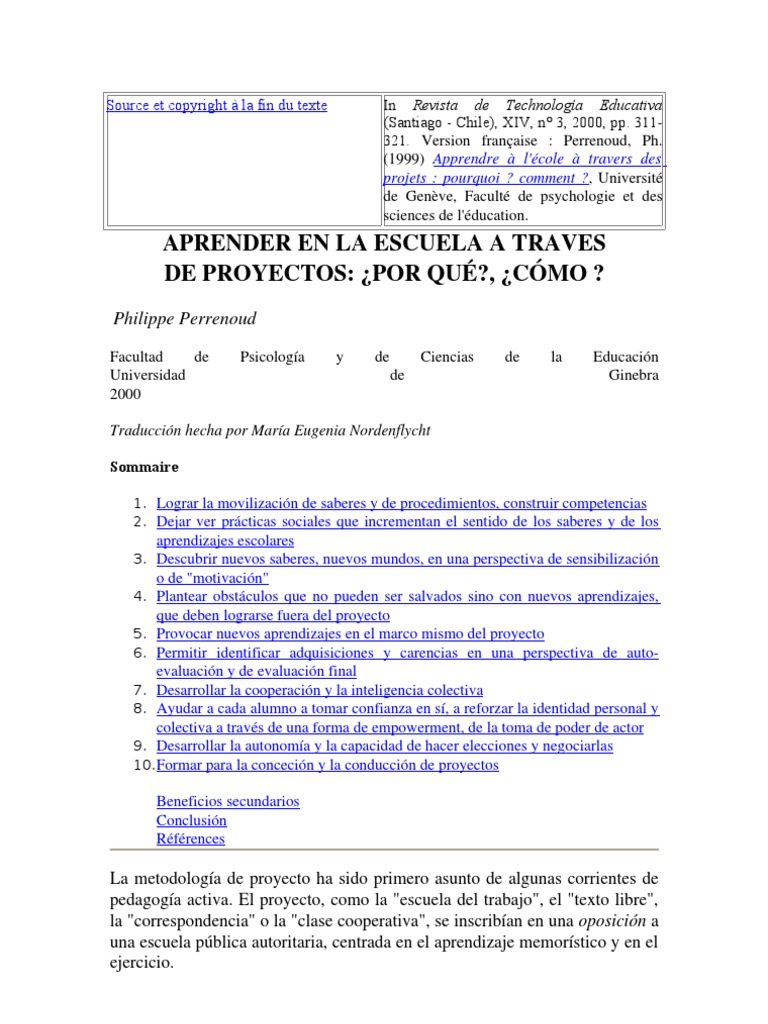 Aprender en La Escuela A Traves de Proyectos. | PDF | Aprendizaje ...