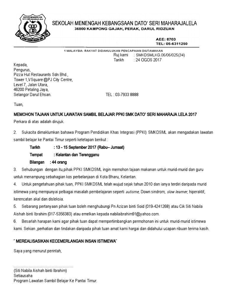 Contoh Surat Mohon Tajaan | PDF