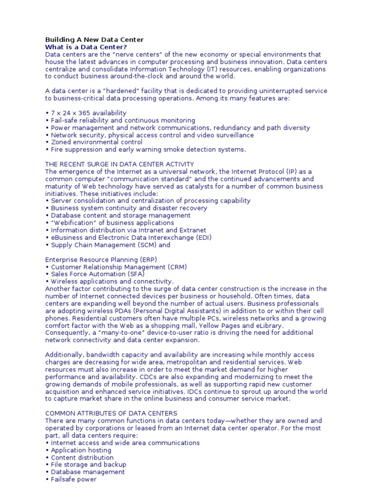Building A New Data Center | PDF | Data Center | Service Level Agreement