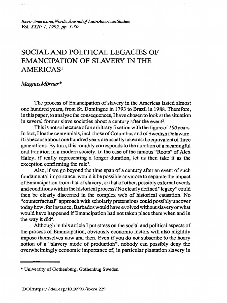 Social and Political Legacies of Emancipation of Slavery in The ...