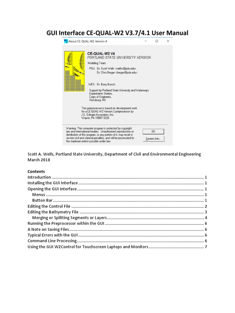 GUI Interface CE-QUAL-W2 V3.7/4.1 User Manual | PDF | Command Line Interface | Graphical User ...