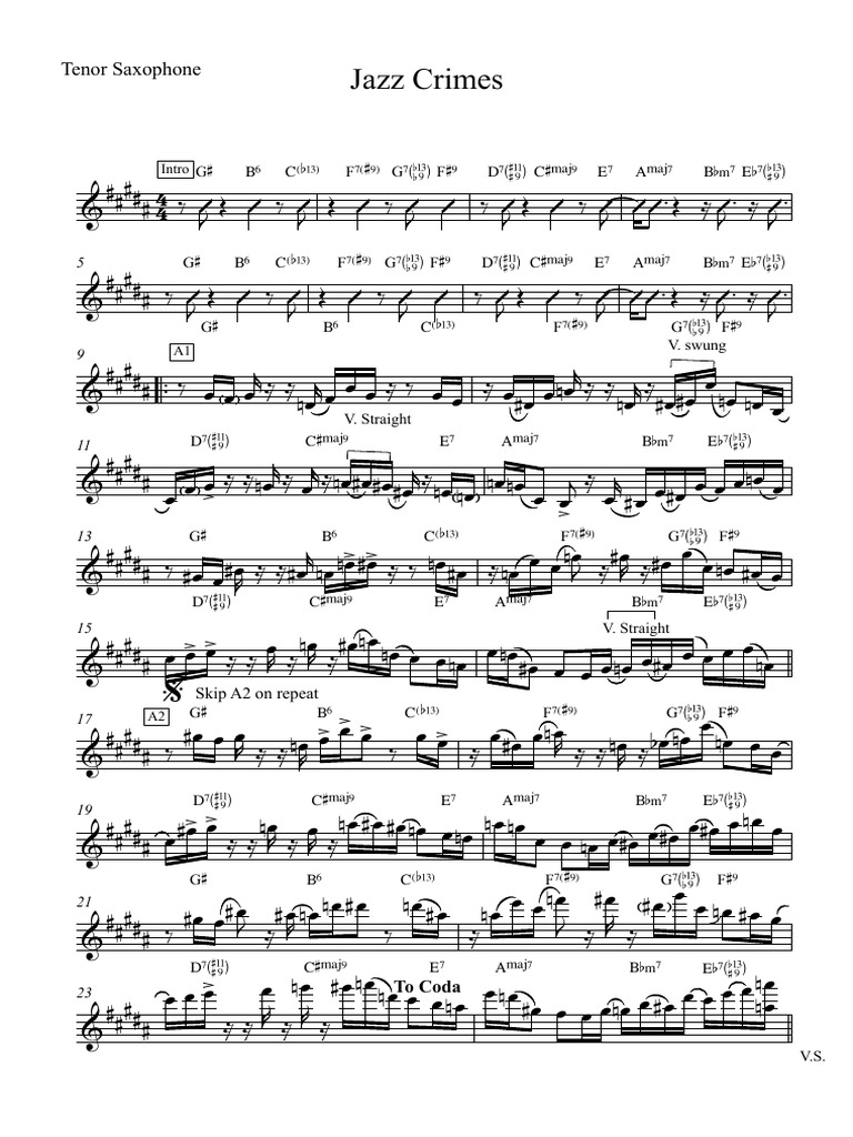 Jazz Crimes Transcription - Tenor Saxophone | PDF