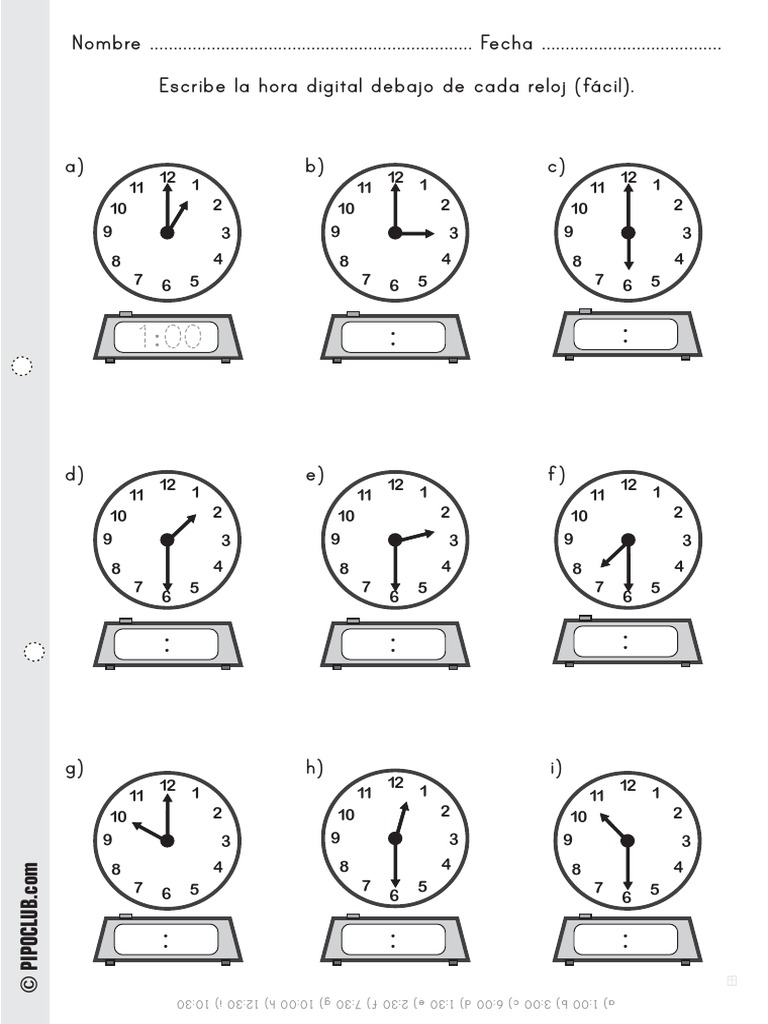 Guia Hora de Roloj Analogo A Digital | PDF