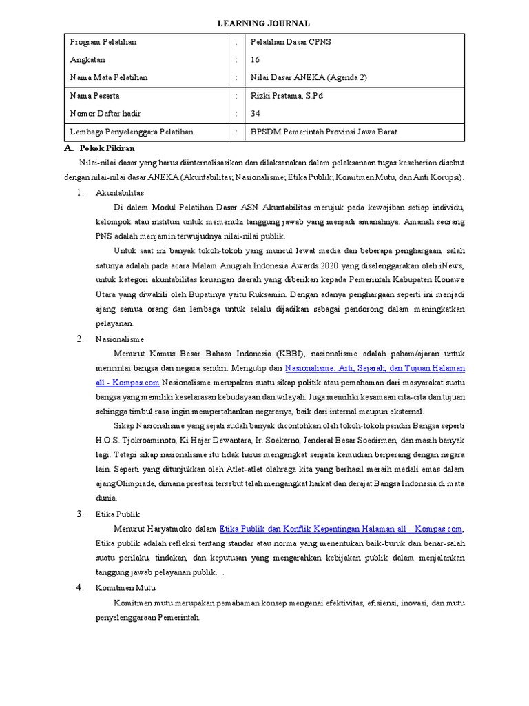 Tugas Individu Agenda 2 Learning Journal | PDF