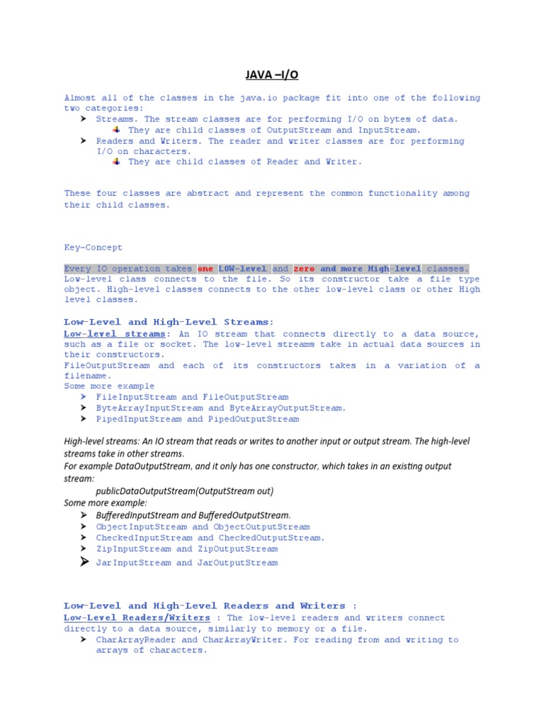 Java - I/O: Low Level and High Level Streams | PDF | Class (Computer Programming) | Input/Output