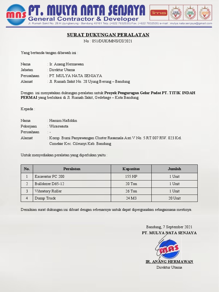 Surat Dukungan Peralatan | PDF