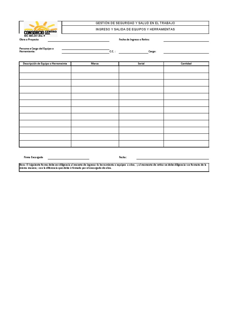 Formato de Ingreso y Salida de Herramienta | PDF