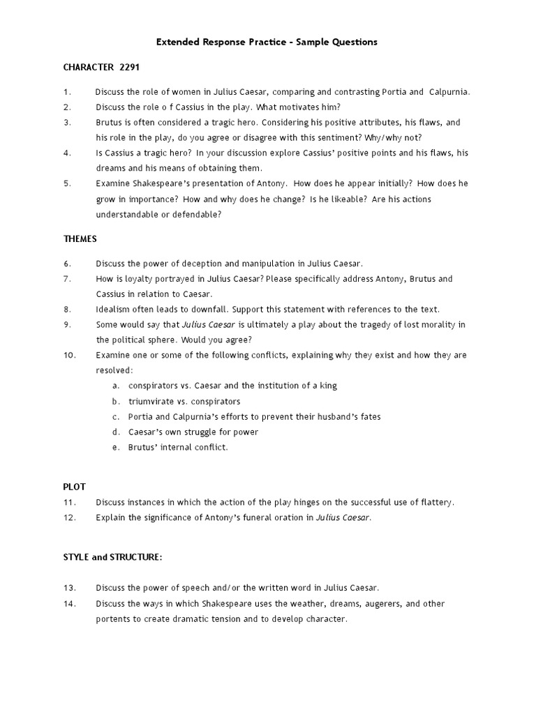 Julius Caesar Analysis Questions | PDF | Julius Caesar | Tragedy
