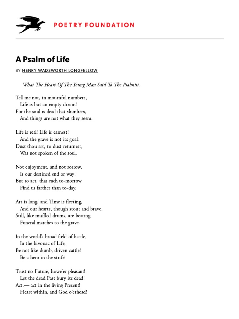 A Psalm of Life by Henry Wadsworth Longfellow - Poetry Foundation | PDF