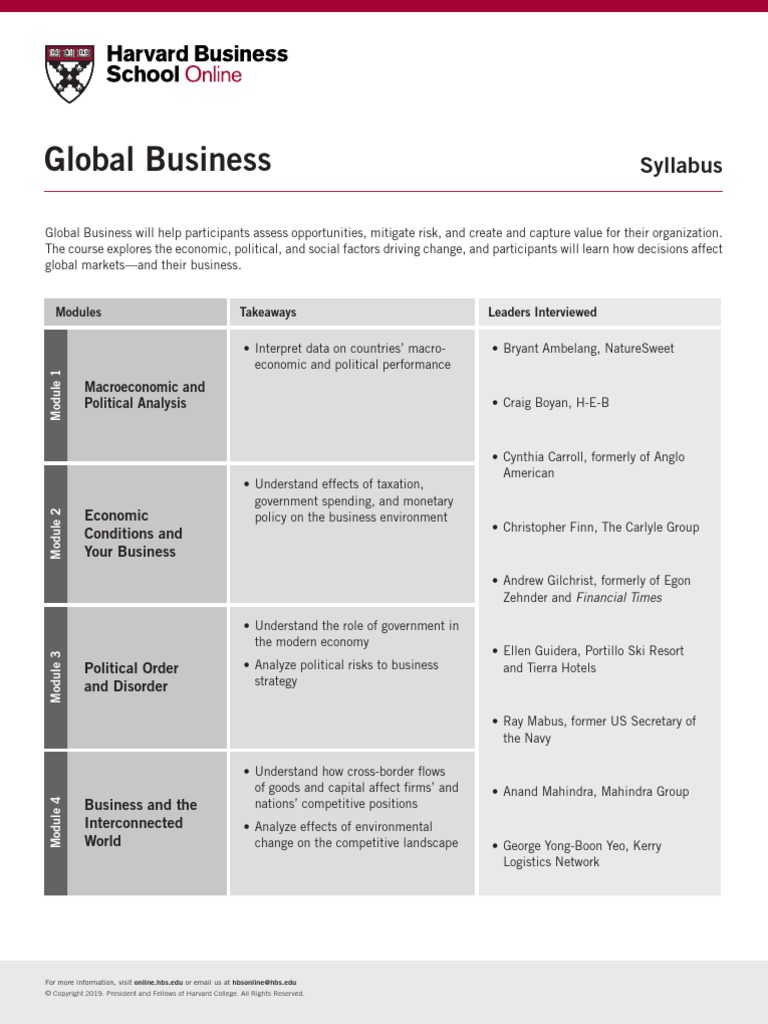 Global Business Syllabus | PDF | Business | Economics