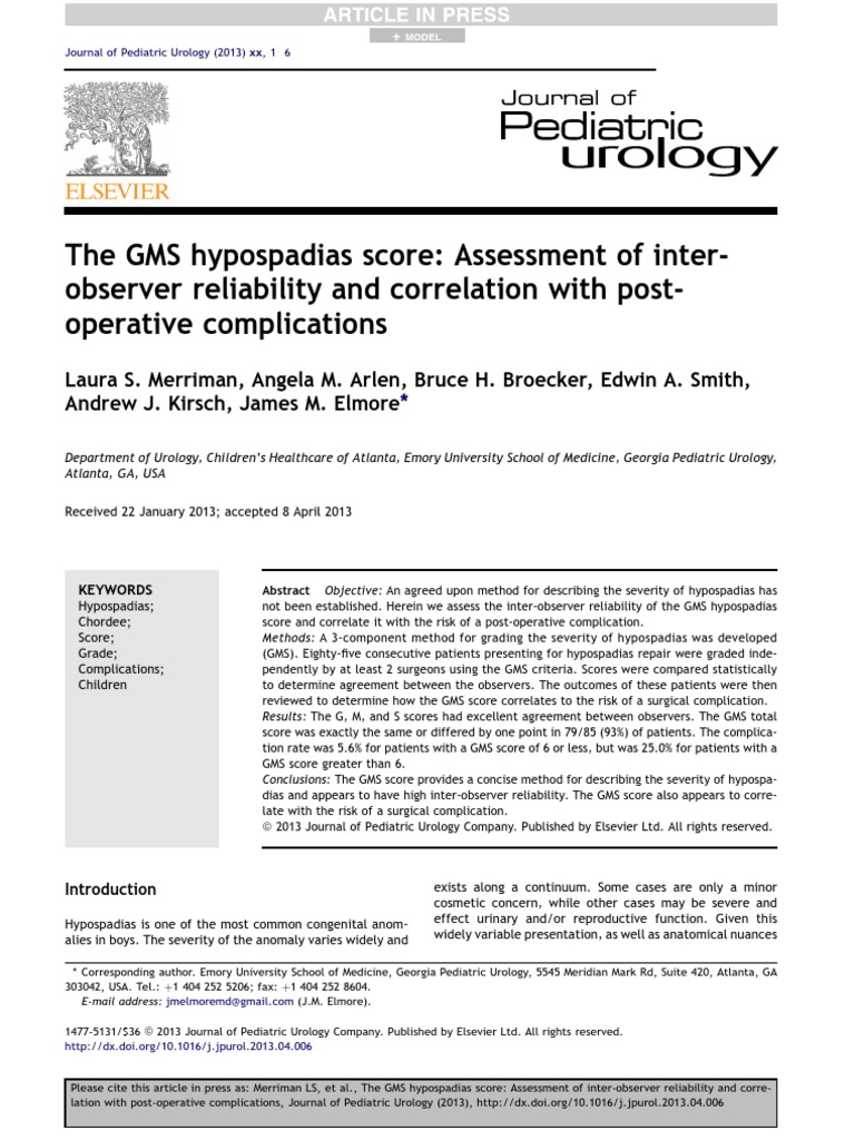 The GMS Hypospadias Score: Assessment of Inter-Observer Reliability and ...