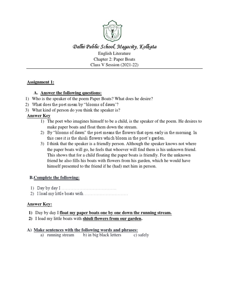 Eng Lit Ch-2-Answer Key | PDF
