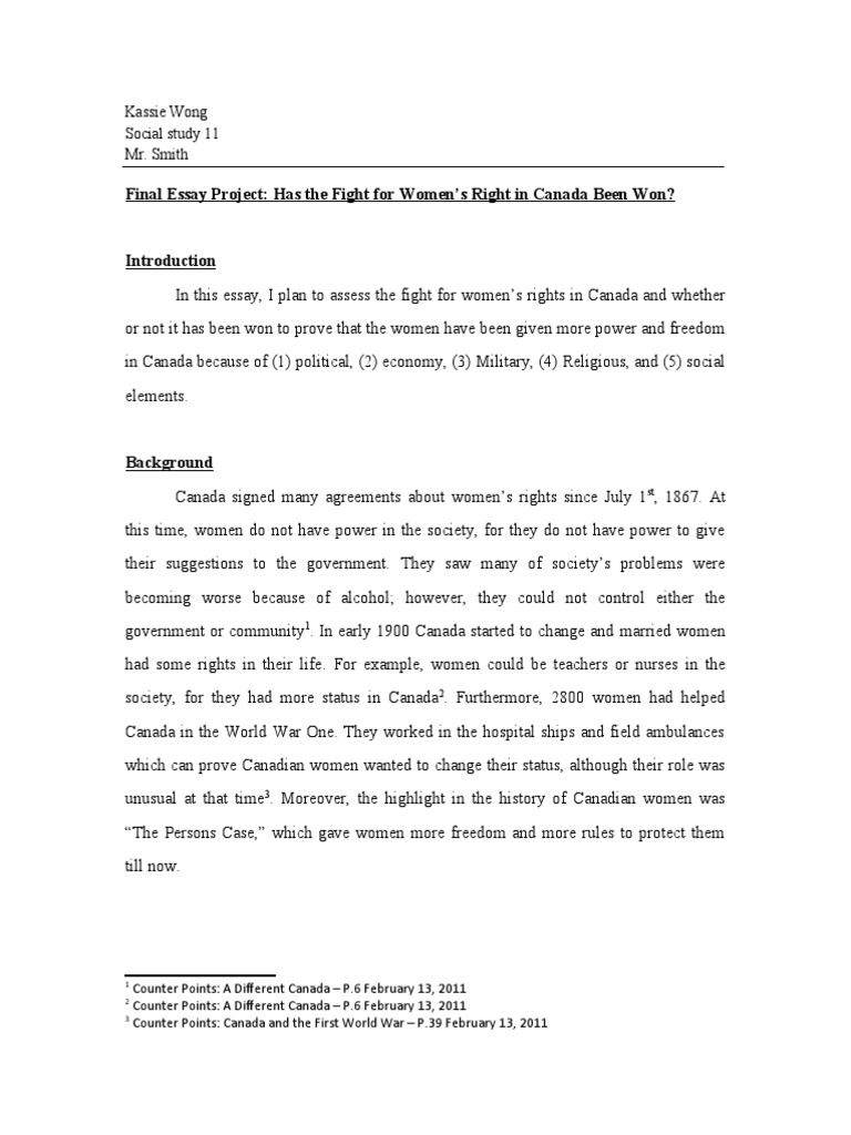 Final Essay Project: Has The Fight For Women's Right in Canada Been Won ...