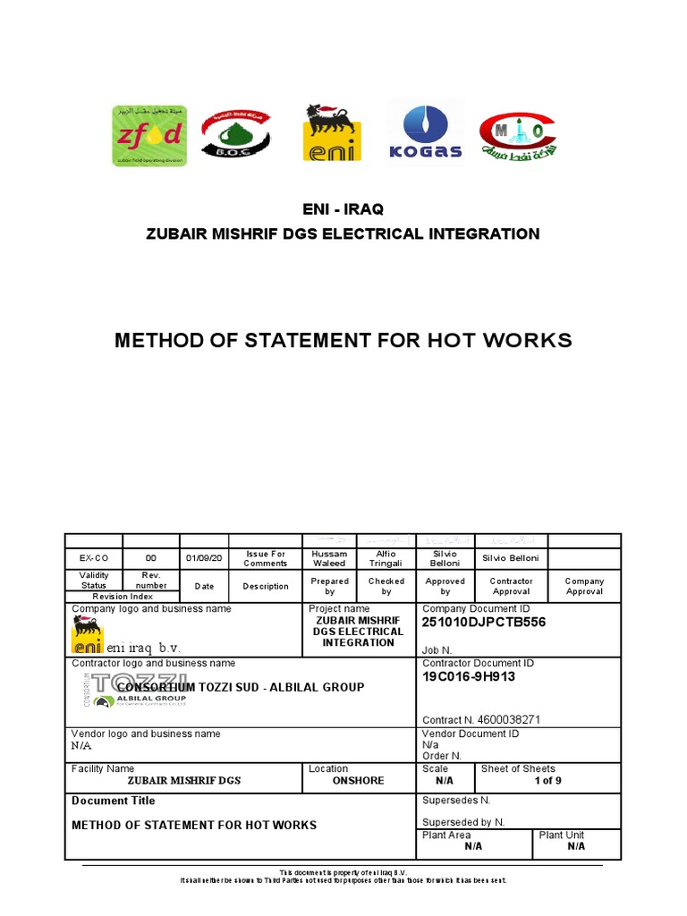 Method of Statement For: Hot Works | PDF | Welding | Construction