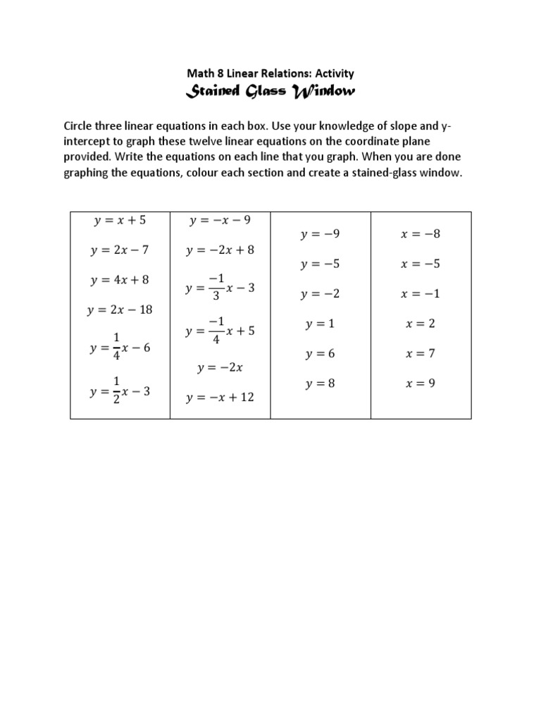 Stained Glass Linear Equations Activity | PDF | Teaching Methods ...