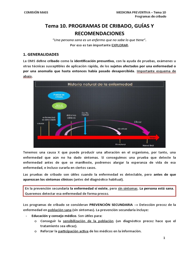 Tema 10. Programas de Cribado, Guías y Recomendaciones | PDF ...