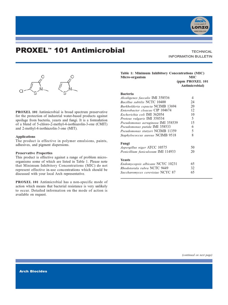 Proxel 101 Antimicrobial: Arch Biocides | PDF | Antimicrobial | Iso 9000