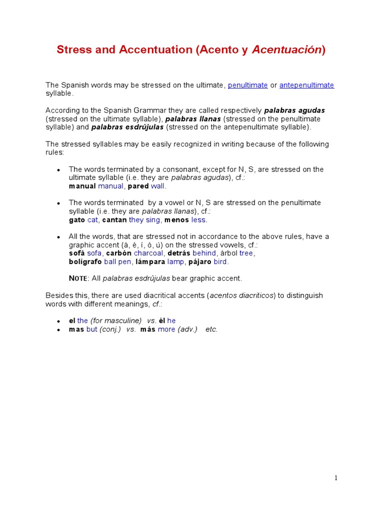 Stress and Accentuation (Acento y Acentuación) : Manual | PDF