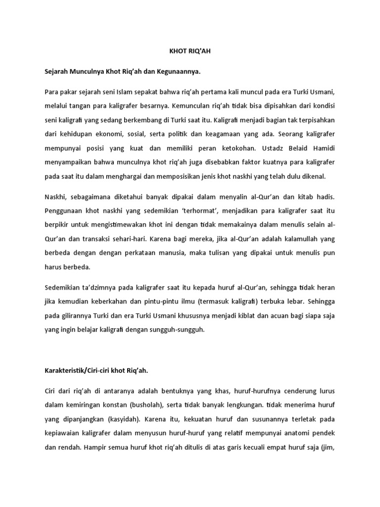 Khot Riq'ah Dan Khot Kufi | PDF | Klasik