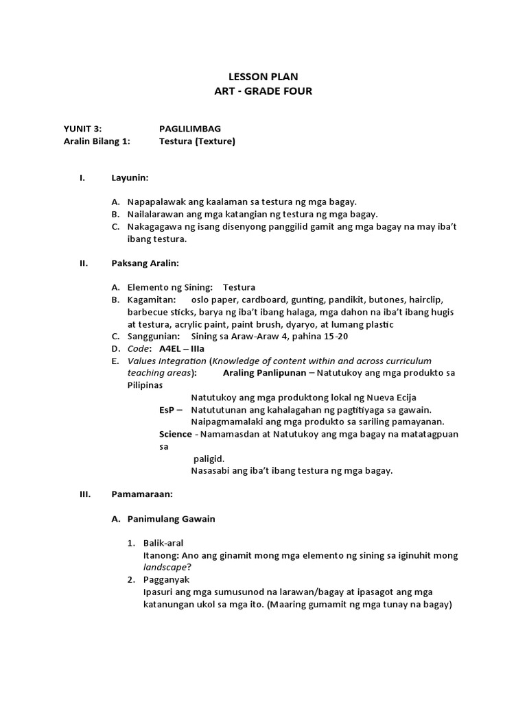 Cot1 - Lesson Plan Paglilimbag | PDF